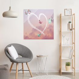 Bilderwelten Glasbild originell Fotomontage rosa Glas Wandbild - Herz mit Flugzeugen - Flugzeug & Hubschrauber Wohnzimmer Schlafzimmer