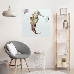 Bilderwelten Glasbild Tiere Fotomontage t&uuml;rkis Glas Wandbild - Origami Seepferdchen - Deko Wohnzimmer Schlafzimmer