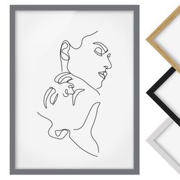 Bilderwelten Bild mit Rahmen - Hochformat Line Art Frauen Gesichter Wei&szlig;