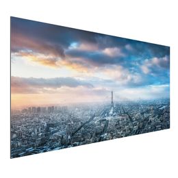 Bilderwelten Alu Dibond Outdoor Bild Stadt blau Motiv wetterfest - Winter in Paris - Architektur Wohnzimmer Schlafzimmer
