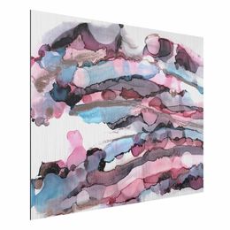 Bilderwelten Alu Dibond Outdoor Bild originell pink Abstrakt Aquarell - Wellenreiten in Violett mit Ros&eacute;gold - Deko Wohnzimmer Schlafzimmer