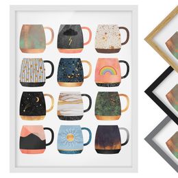 Bilderwelten Bild mit Rahmen Kulinarisch gold modern Aquarell - Lieblingstassen mit Gold - Kaffee K&uuml;che