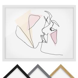 Bilderwelten Bild mit Rahmen originell rosa Line Art inkl. Rahmung - Kuss Gesichter Line Art - Erotik Wohnzimmer Schlafzimmer