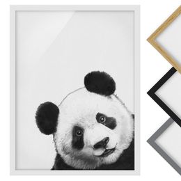 Bilderwelten Bild mit Rahmen Tiere schwarz weiss Pop Art Aquarell - Illustration Panda Schwarz Wei&szlig; Malerei - B&auml;r Wohnzimmer Schlafzimmer