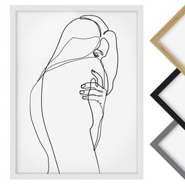 Bilderwelten Bild mit Rahmen originell schwarz weiss Line Art inkl. Rahmung - Line Art Frauenakt Schulter Schwarz Wei&szlig; - Erotik Wohnzimmer Schlafzimmer