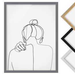 Bilderwelten Bild mit Rahmen - Hochformat Line Art Frau Nacken Schwarz Wei&szlig;