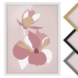 Bilderwelten Bild mit Rahmen Blumen rosa Line Art inkl. Rahmung - Line Art Bl&uuml;ten Pastell Rosa - Deko Wohnzimmer Schlafzimmer