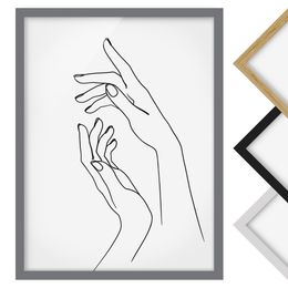 Bilderwelten Bild mit Rahmen - Hochformat Line Art H&auml;nde
