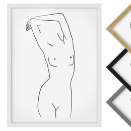 Bilderwelten Bild mit Rahmen - Hochformat Line Art Frauenakt Schwarz Wei&szlig;