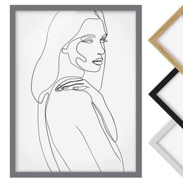 Bilderwelten Bild mit Rahmen - Hochformat Line Art Frau Schulter Schwarz Wei&szlig;