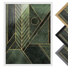 Bilderwelten Bild mit Rahmen - Hochformat Geometrische Formen Smaragd Gold