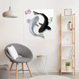 Bilderwelten Glasbild Tiere Digital Art schwarz weiss Glas Wandbild - Fische Ying & Yang - Fische Wohnzimmer Schlafzimmer