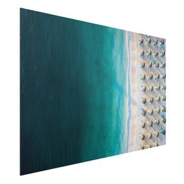 Bilderwelten Alu-Dibond Outdoor Bild Wei&szlig;er Sandstrand mit Strohschirmen