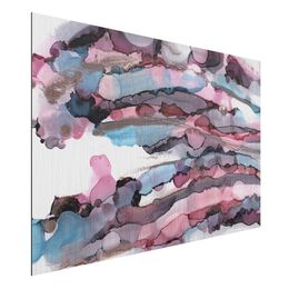 Bilderwelten Alu Dibond Outdoor Bild originell pink Abstrakt Aquarell - Wellenreiten in Violett mit Ros&eacute;gold - Deko Wohnzimmer Schlafzimmer