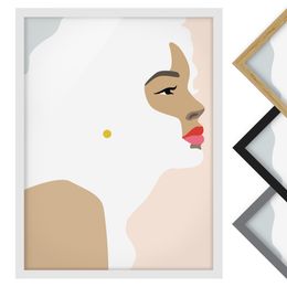 Bilderwelten Bild mit Rahmen originell beige Line Art inkl. Rahmung - Line Art Portrait Frau Pastell Rosa - Deko Wohnzimmer Schlafzimmer
