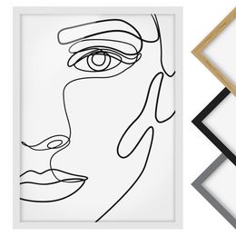 Bilderwelten Bild mit Rahmen originell schwarz weiss Line Art inkl. Rahmung - Line Art Portrait Frau Schwarz Wei&szlig; - Deko Wohnzimmer Schlafzimmer