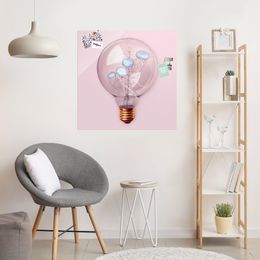 Bilderwelten Glasbild Tiere Digital Art rosa Glas Wandbild - Gl&uuml;hbirne mit Quallen - Deko Wohnzimmer Schlafzimmer