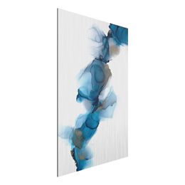 Bilderwelten Alu Dibond Outdoor Bild originell blau modern Aquarell - Weg des Windes Blau und Gold - Deko Wohnzimmer Schlafzimmer