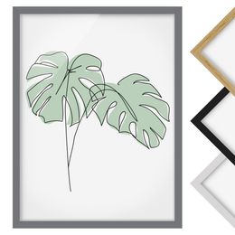 Bilderwelten Bild mit Rahmen - Hochformat Monstera Bl&auml;tter Line Art