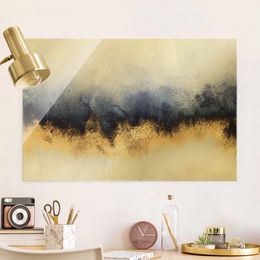 Bilderwelten Glasbild originell Abstrakt gold Aquarell - Wolkenhimmel mit Gold - Deko Wohnzimmer Schlafzimmer