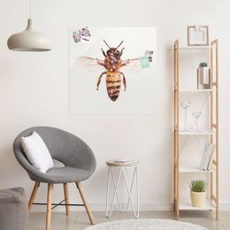 Bilderwelten Glasbild Tiere Fotomontage beige Glas Wandbild - Biene mit Glitzer - Insekten Wohnzimmer Schlafzimmer