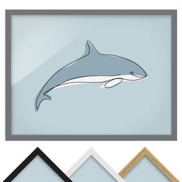 Bilderwelten Bild mit Rahmen - Querformat Delfin Line Art