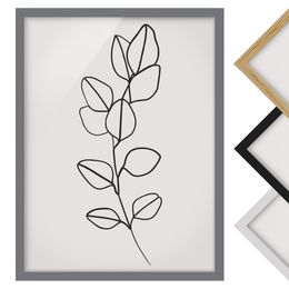 Bilderwelten Bild mit Rahmen - Hochformat Line Art Zweig Bl&auml;tter Schwarz Wei&szlig;