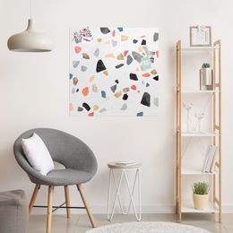 Bilderwelten Glasbild originell Abstrakt weiss Aquarell - Wei&szlig;er Terrazzo mit Goldsteinchen - Deko Wohnzimmer Schlafzimmer