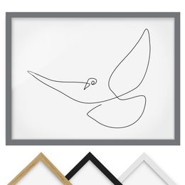 Bilderwelten Bild mit Rahmen - Querformat Taube Line Art
