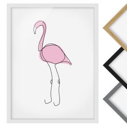 Bilderwelten Bild mit Rahmen Tiere rosa Line Art inkl. Rahmung - Flamingo Line Art - V&ouml;gel Kinderzimmer Baby M&auml;dchen Jungen