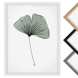 Bilderwelten Bild mit Rahmen - Hochformat Gingko Blatt Line Art
