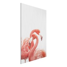 Alu Dibond Outdoor Bild - Zwei Flamingos - Tiere pink Motiv wetterfest V&ouml;gel Wohnzimmer Schlafzimmer