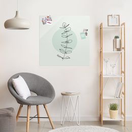 Bilderwelten Glasbild originell Line Art gr&uuml;n Glas Wandbild - Zweig Geometrie Kreis Line Art - Pflanzen Wohnzimmer Schlafzimmer