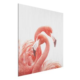 Alu Dibond Outdoor Bild - Zwei Flamingos - Tiere pink Motiv wetterfest V&ouml;gel Wohnzimmer Schlafzimmer