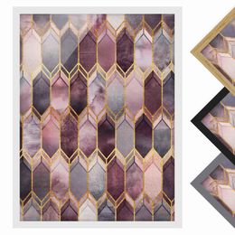 Bilderwelten Bild mit Rahmen - Hochformat Glasmalerei geometrisch Ros&eacute; Gold