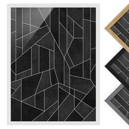 Bilderwelten Bild mit Rahmen originell schwarz Abstrakt Aquarell - Schwarz Wei&szlig; Geometrie Aquarell - Geometrisch Wohnzimmer Schlafzimmer