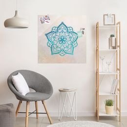Bilderwelten Glasbild Spirituell Orientalisch t&uuml;rkis Glas Wandbild - Mandala Illustration Mandala gold blau - Ornamente Wohnzimmer Schlafzimmer
