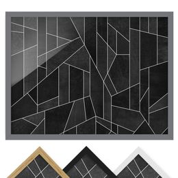 Bilderwelten Bild mit Rahmen - Querformat Schwarz Wei&szlig; Geometrie Aquarell