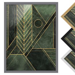 Bilderwelten Bild mit Rahmen - Hochformat Geometrische Formen Smaragd Gold