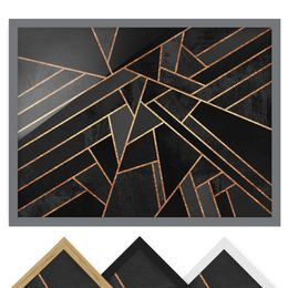Bilderwelten Bild mit Rahmen - Querformat Schwarze Dreiecke Gold
