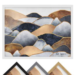 Bilderwelten Bild mit Rahmen - Querformat Goldene Berge Aquarell