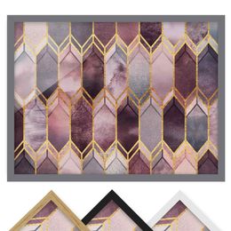 Bilderwelten Bild mit Rahmen - Querformat Glasmalerei geometrisch Ros&eacute; Gold