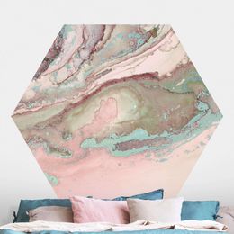 Bilderwelten Hexagon Fototapete Farbexperimente Marmor Rose und T&uuml;rkis