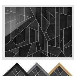Bilderwelten Bild mit Rahmen - Querformat Schwarz Wei&szlig; Geometrie Aquarell