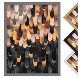 Bilderwelten Bild mit Rahmen - Hochformat Federn Bronze Schwarz