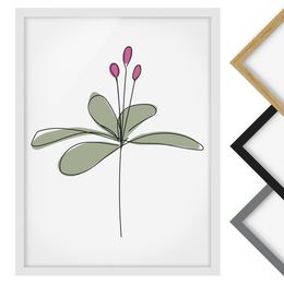 Bilderwelten Bild mit Rahmen Blumen gr&uuml;n Line Art inkl. Rahmung - Seerose Line Art - Deko Wohnzimmer Schlafzimmer