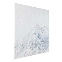 Alu Dibond Outdoor Bild - Wei&szlig;e Berge - Natur weiss Motiv wetterfest Berg Wohnzimmer Schlafzimmer