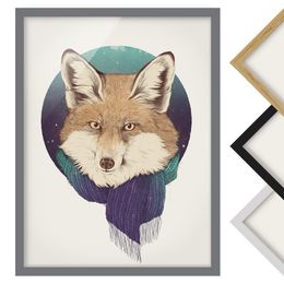 Bilderwelten Bild mit Rahmen - Hochformat Illustration Fuchs Mond Lila T&uuml;rkis