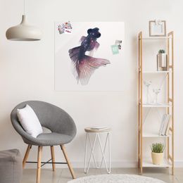 Bilderwelten Glasbild Tiere Digital Art violett Glas Wandbild - Fisch mit Galaxie - Fische Wohnzimmer Schlafzimmer