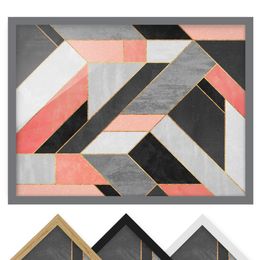Bilderwelten Bild mit Rahmen - Querformat Geometrie Rosa und Gold